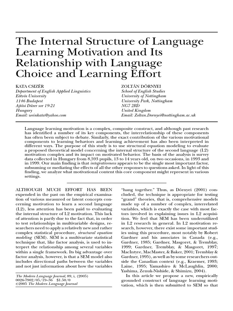 The Internal Structure of Language Learning Motivation and Its Relationship With Language Choice ...