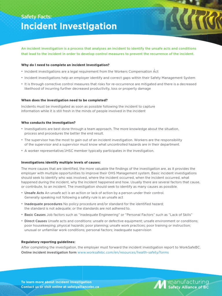 Incident Investigation Toolbox Talk | PDF | Occupational Safety And ...