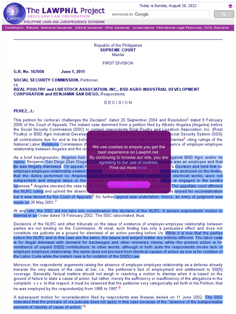 SSC Vs Rizal Poultry-1 | PDF | Judgment (Law) | Res Judicata