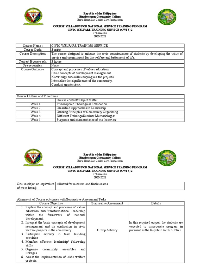 Syllabus NSTP | PDF | Leadership | Educational Assessment
