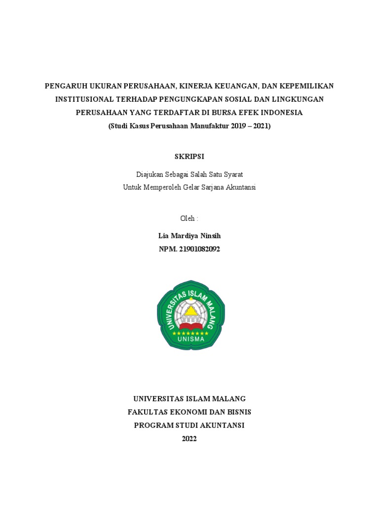 Cover Unisma 1-1 | PDF | Bisnis | Pengelolaan Keuangan & Uang
