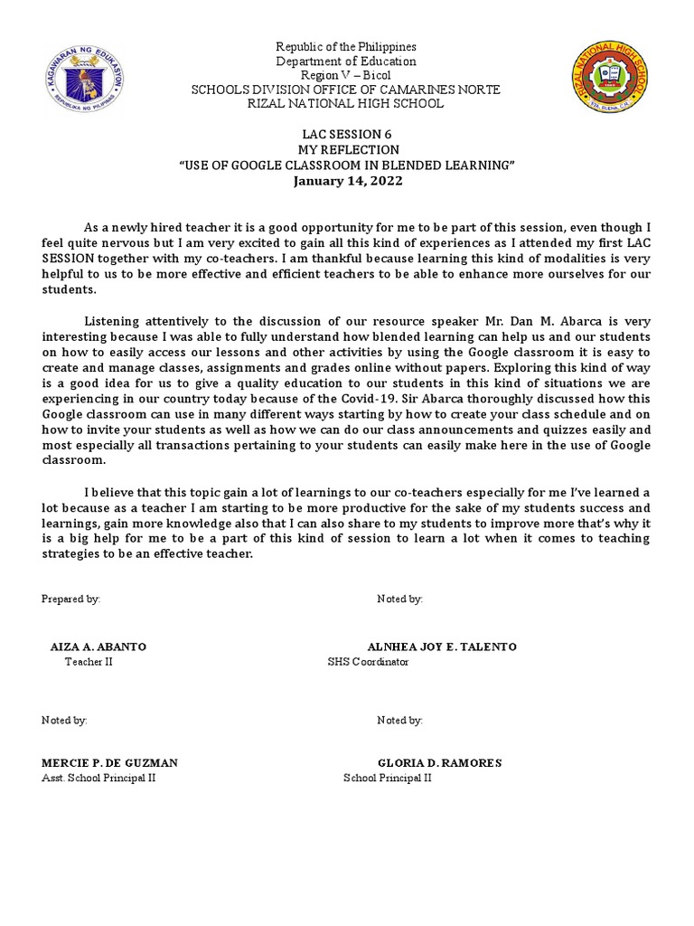 Aiza Abanto 1ST LAC Session 6 | PDF | Teachers | Classroom