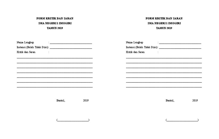 Form Kritik Dan Saran Pdf
