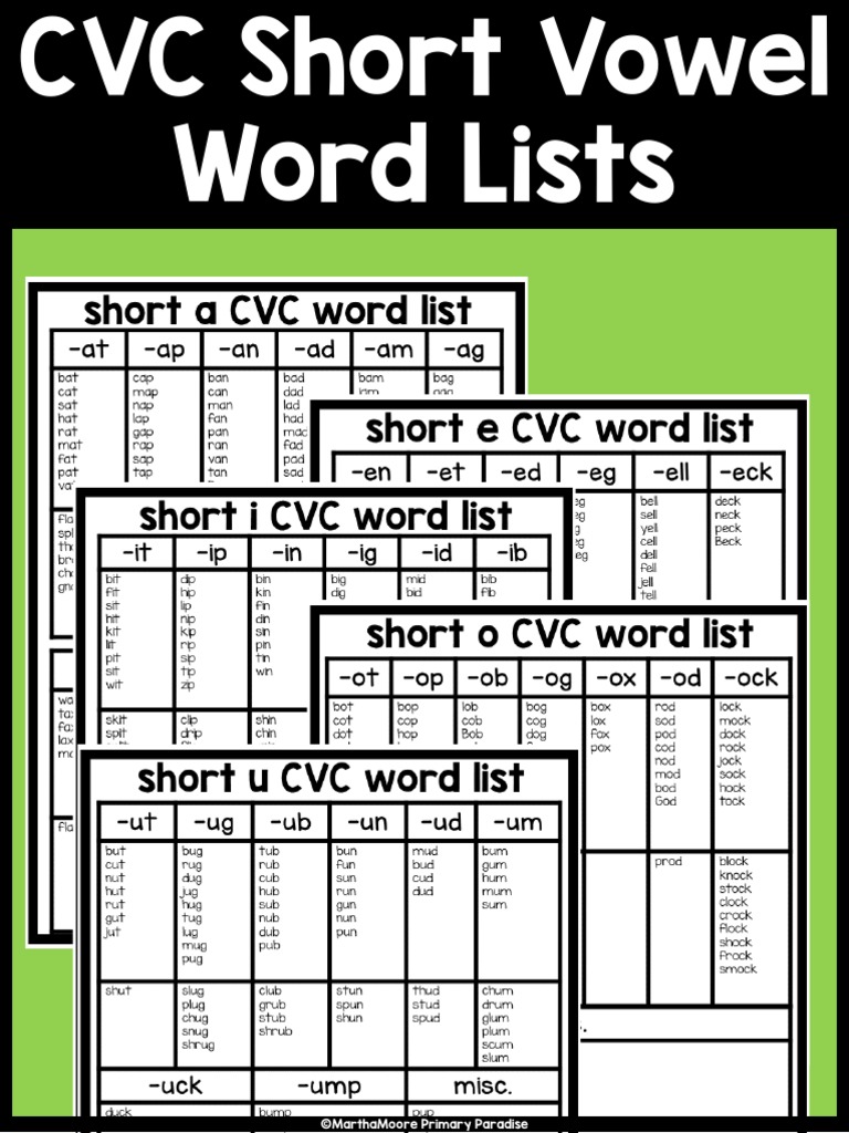 CVC Short Vowel Word Lists FREE | Download Free PDF | Teachers