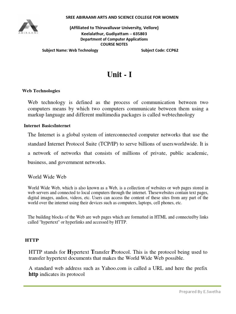 Webtec (Unit - 1) Notes | PDF | World Wide Web | Internet & Web