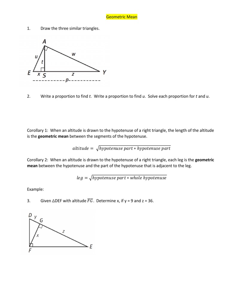 19.2 Geometric Mean Notes | PDF | Triangle | Elementary Mathematics