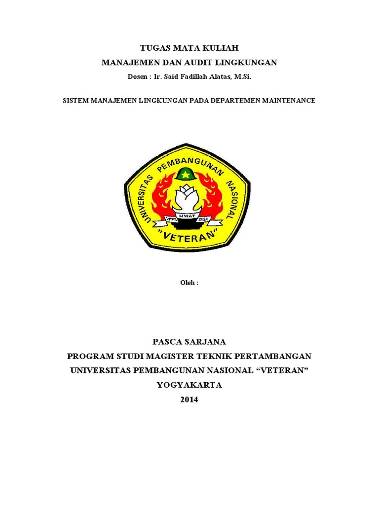 Cover Tugas Manajemen Lingkungan | PDF | Teknologi & Rekayasa