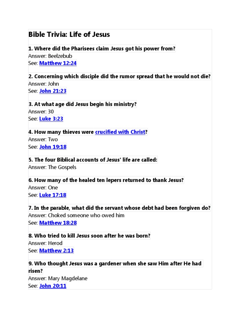 Bible Trivia | PDF | Jesus | Paul The Apostle