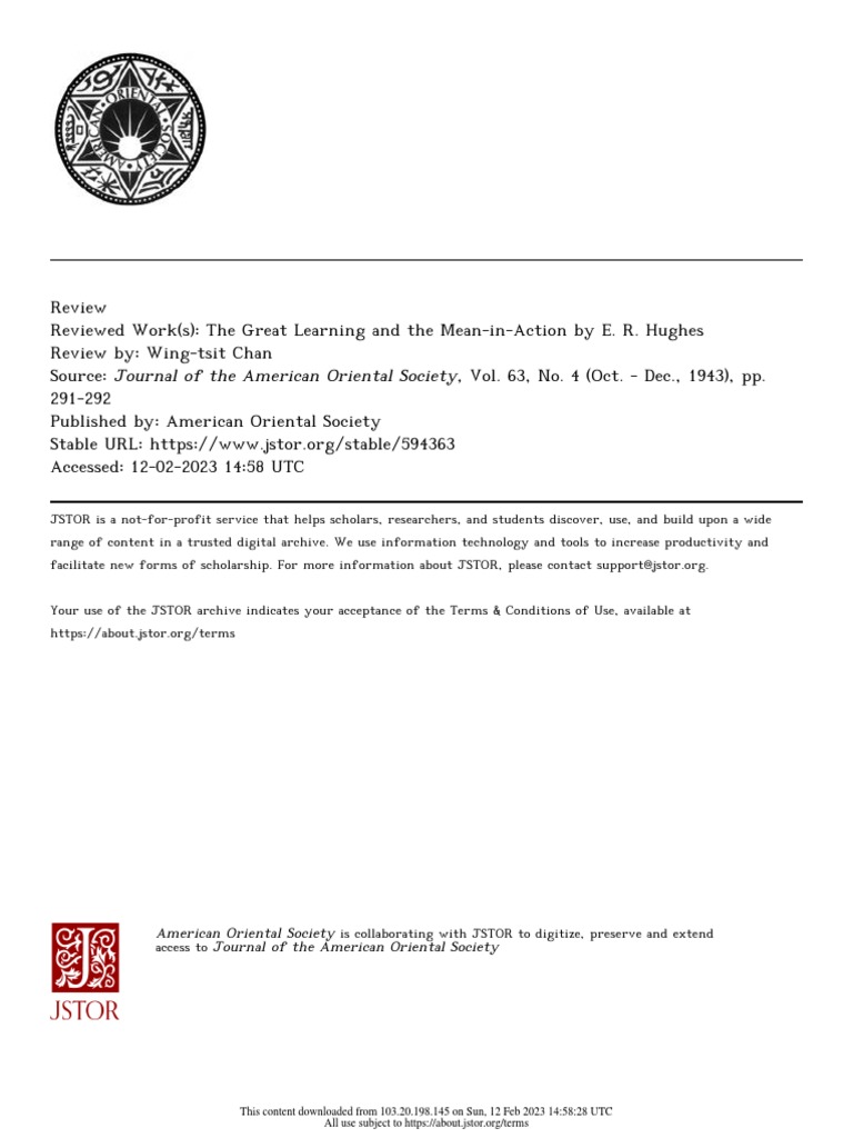 1943-陈荣捷-The Great Learning and the Mean-in-Action by E. R. Hughes ...