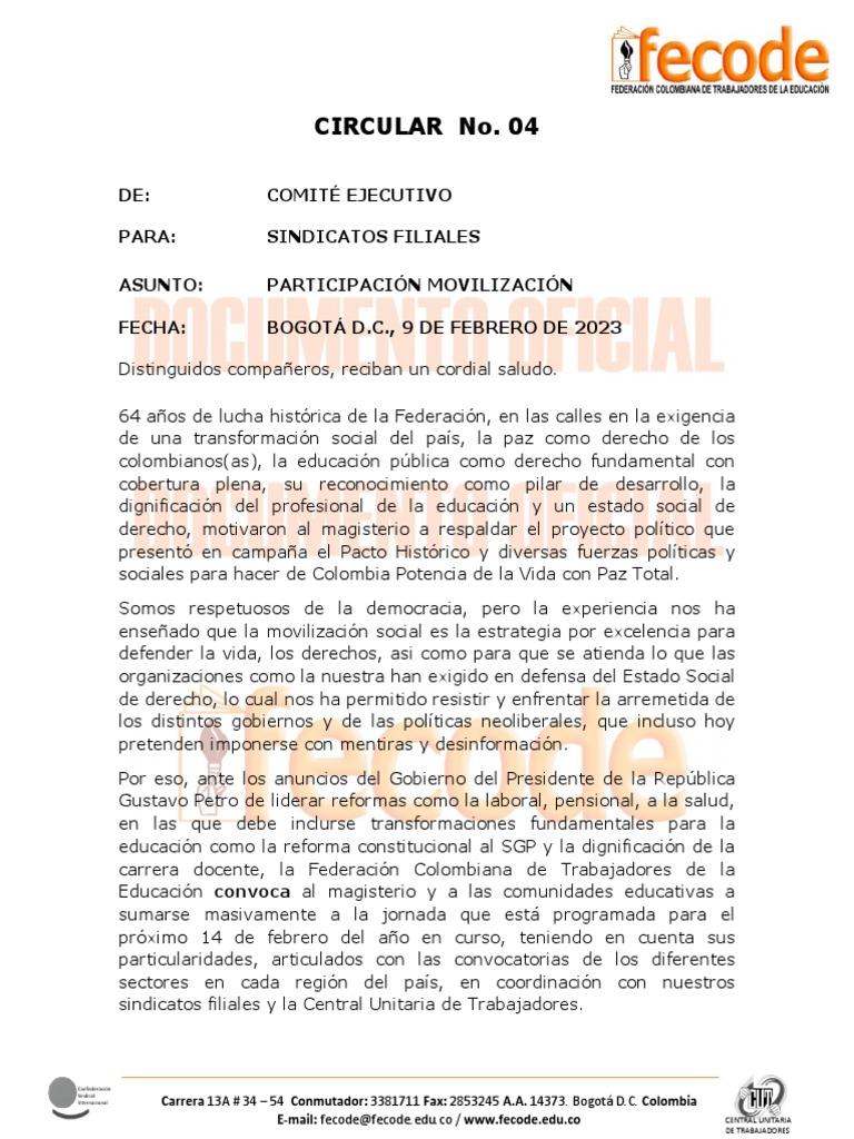 CIRCULAR No. 04 | PDF | Colombia | Gobierno