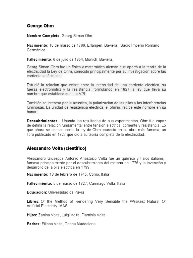 Introduccion George Ohm | PDF | James Watt | Física Aplicada e ...