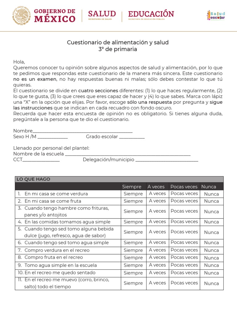 6 Cuestionario Alimentacion y Salud 3o | PDF | Cuestionario | Comida y bebida
