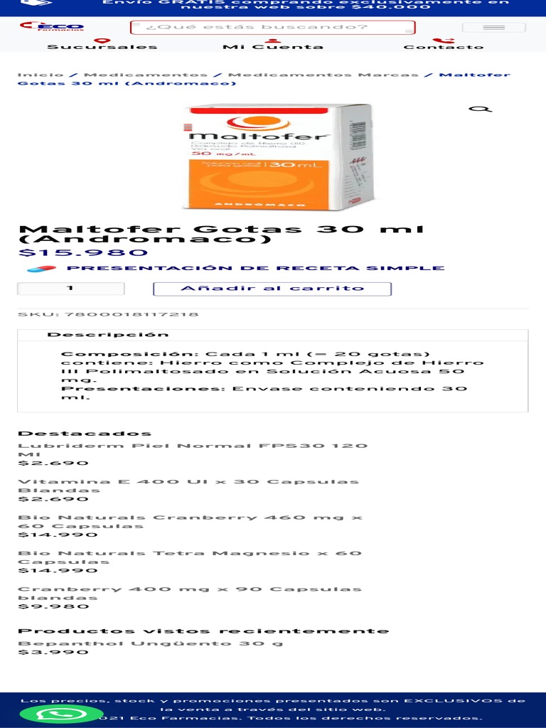 Maltofer Gotas 30 ml (Andromaco): Suplemento de hierro para la ...