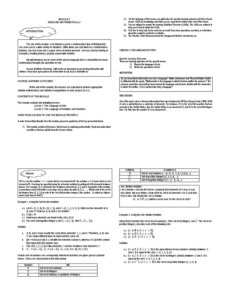 Ge4 Module 2 | PDF | Set (Mathematics) | Function (Mathematics)