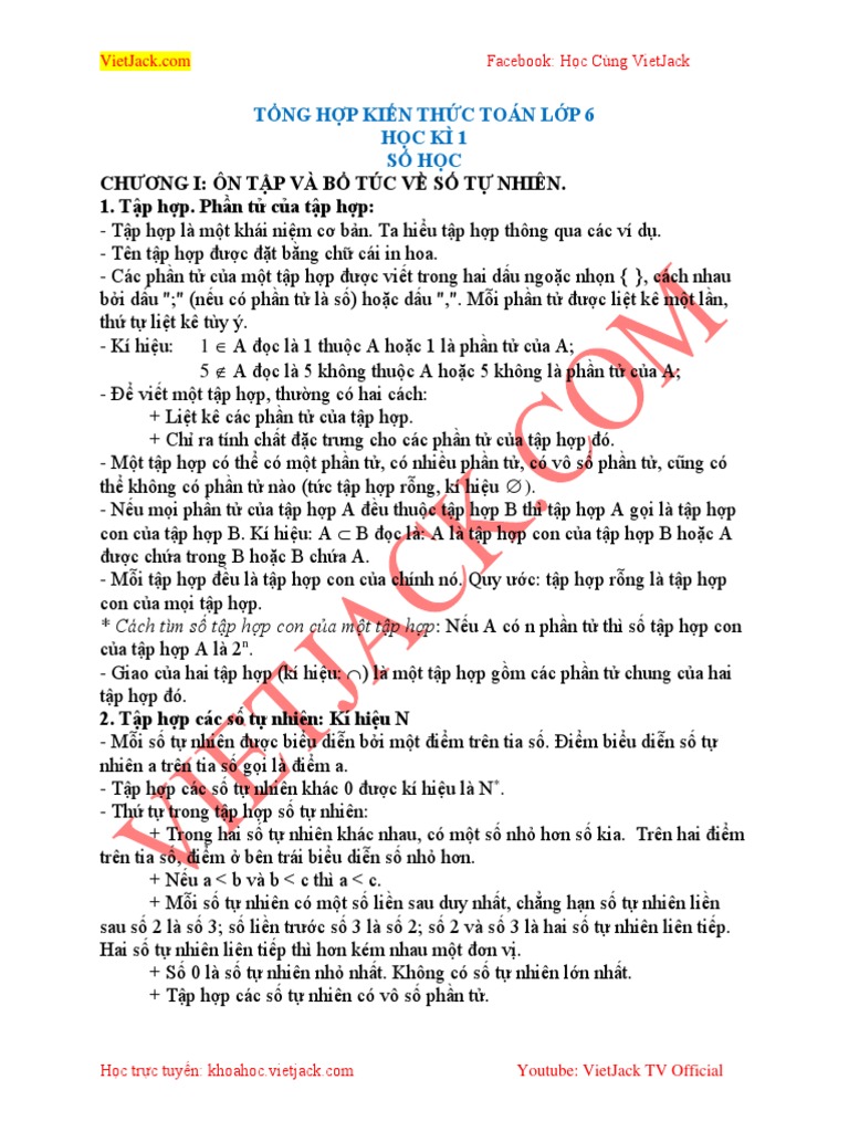 Cong Thuc Toan Lop 6 Hoc Ki 1 | PDF