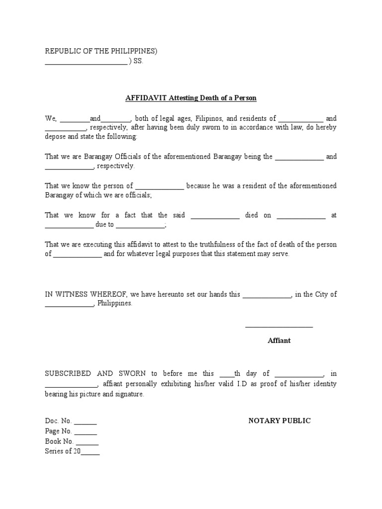 AFFIDAVIT Attesting Death of A Person | PDF