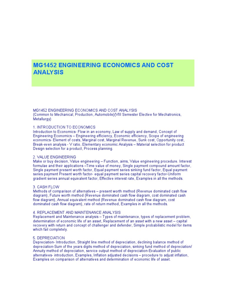 B.E. MOdel EXam Engg - Eco & Cost Analysis | PDF | Depreciation | Economics