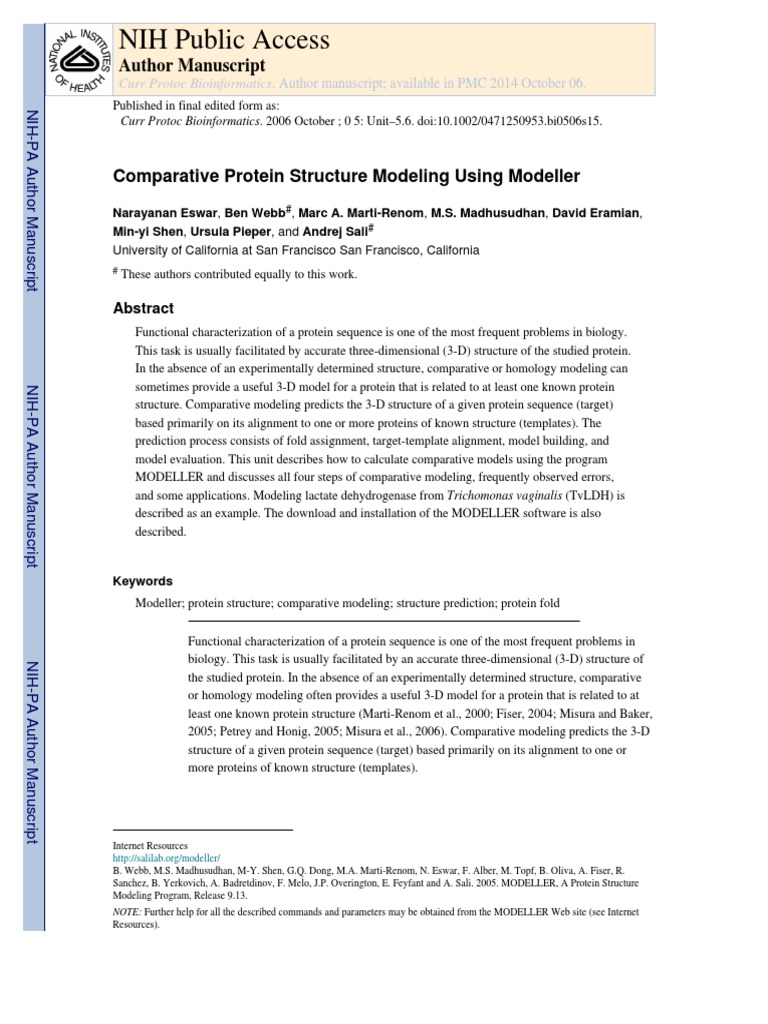 Comparative Protein Structure Modeling Using Modeller Pdf Sequence Alignment Operating System