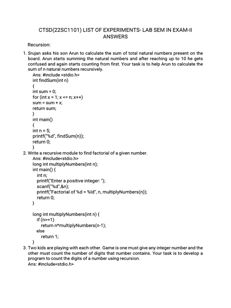 Recursive Programming Exercises in C | PDF | Matrix (Mathematics ...