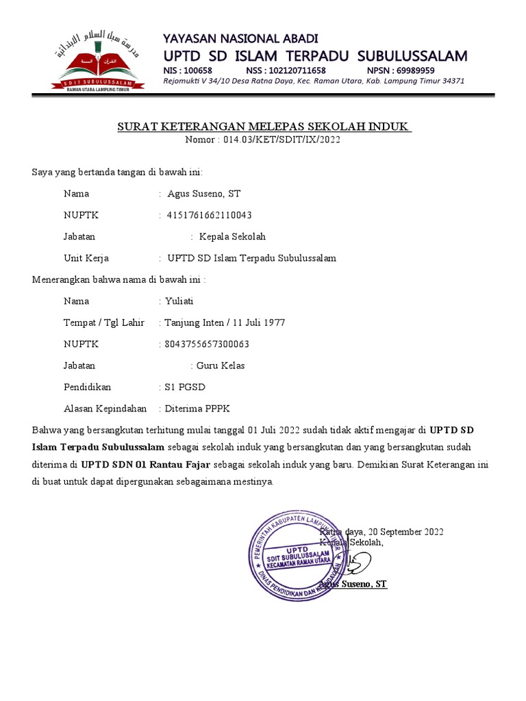 Surat Mutasi Guru | PDF