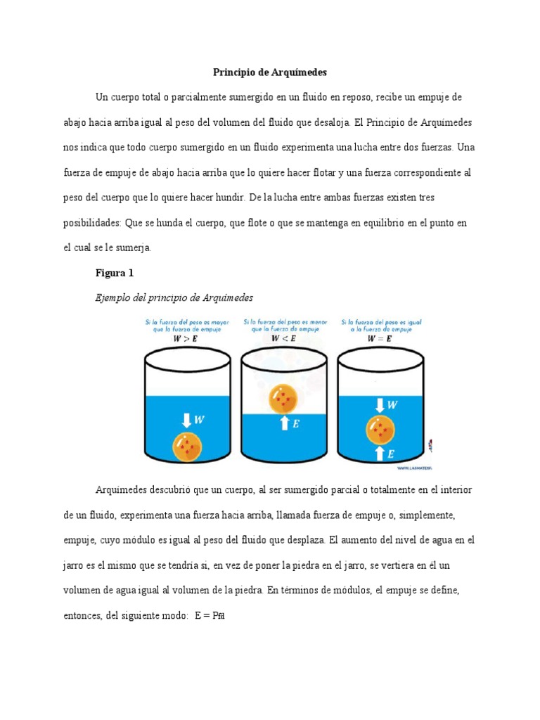 Principio de Arquímedes: Empuje y Ejemplos | PDF | Fuerza | Líquidos