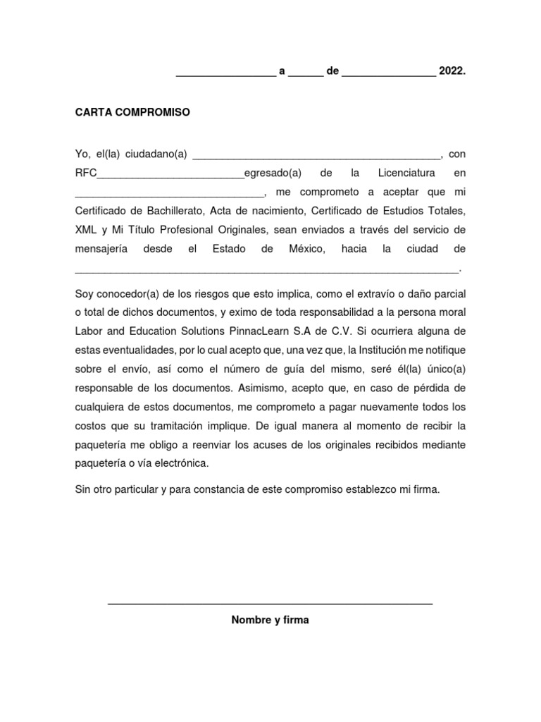Carta Responsiva Envio Documentos | PDF