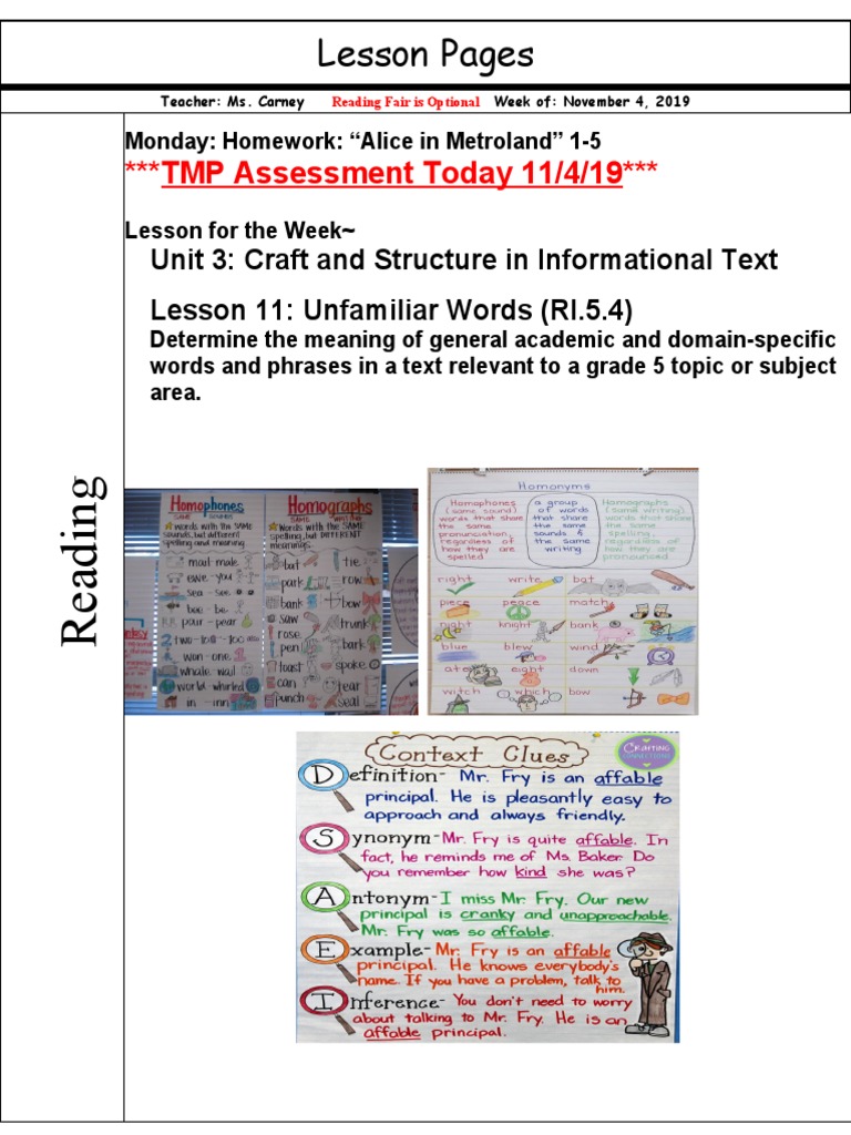 Lesson 11: Understanding Unfamiliar Words | PDF | Teachers | Homework