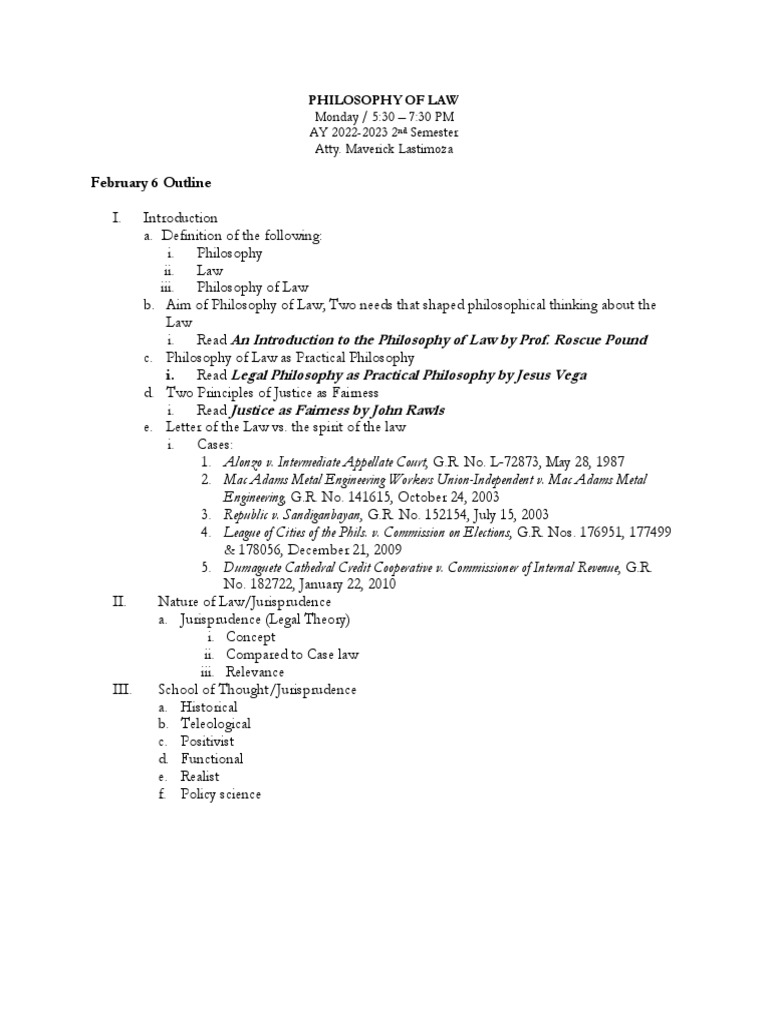 Philosophy of Law Course Outline | PDF