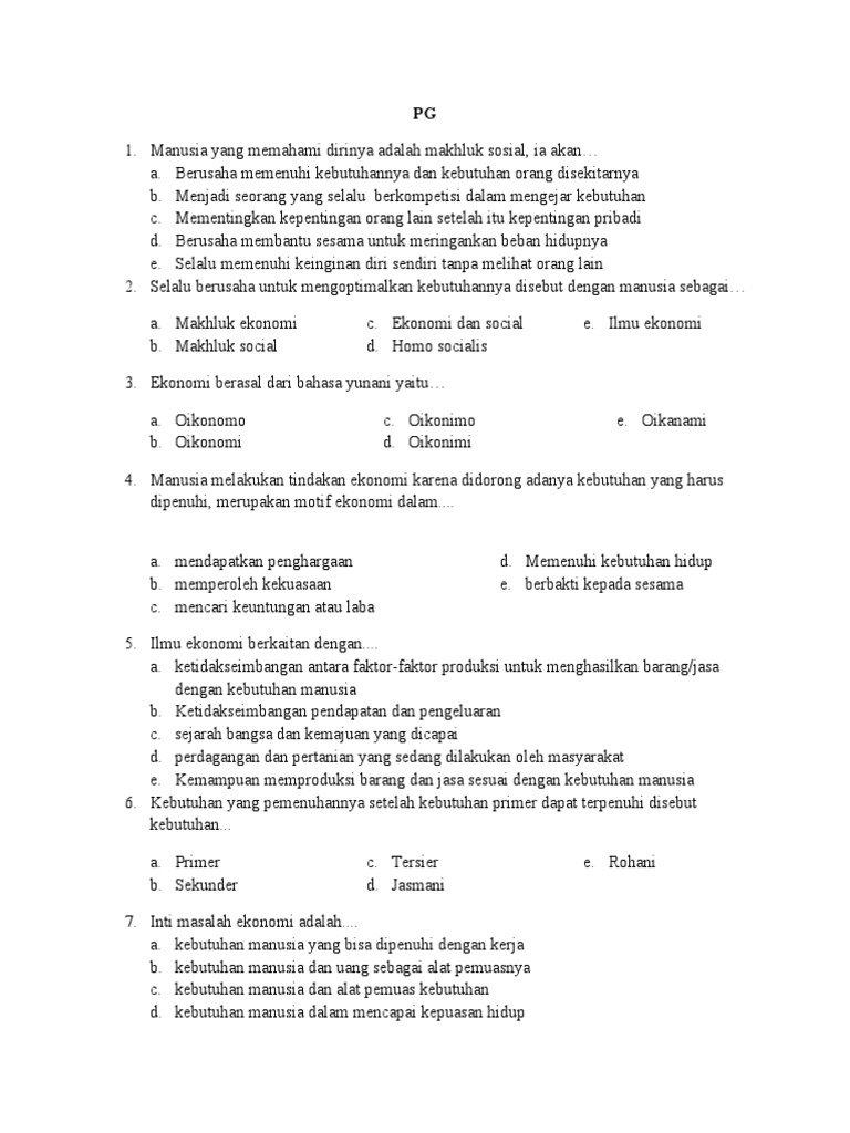 Soal PAS Ekonomi Kelas 10 | PDF