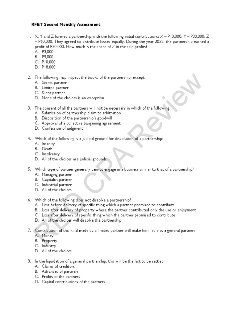 RFBT 2nd Monthly Assessment | PDF | Partnership | Corporations