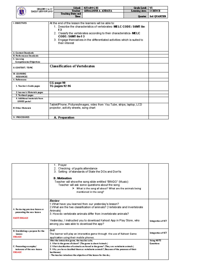 Classifying Vertebrates: A Lesson on Identifying Key Characteristics of ...