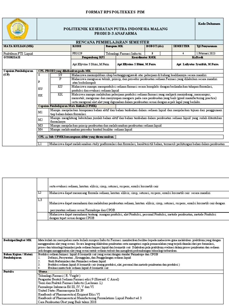 RPS TSF LIQ Poltekkes PIM 22 - 23 | PDF
