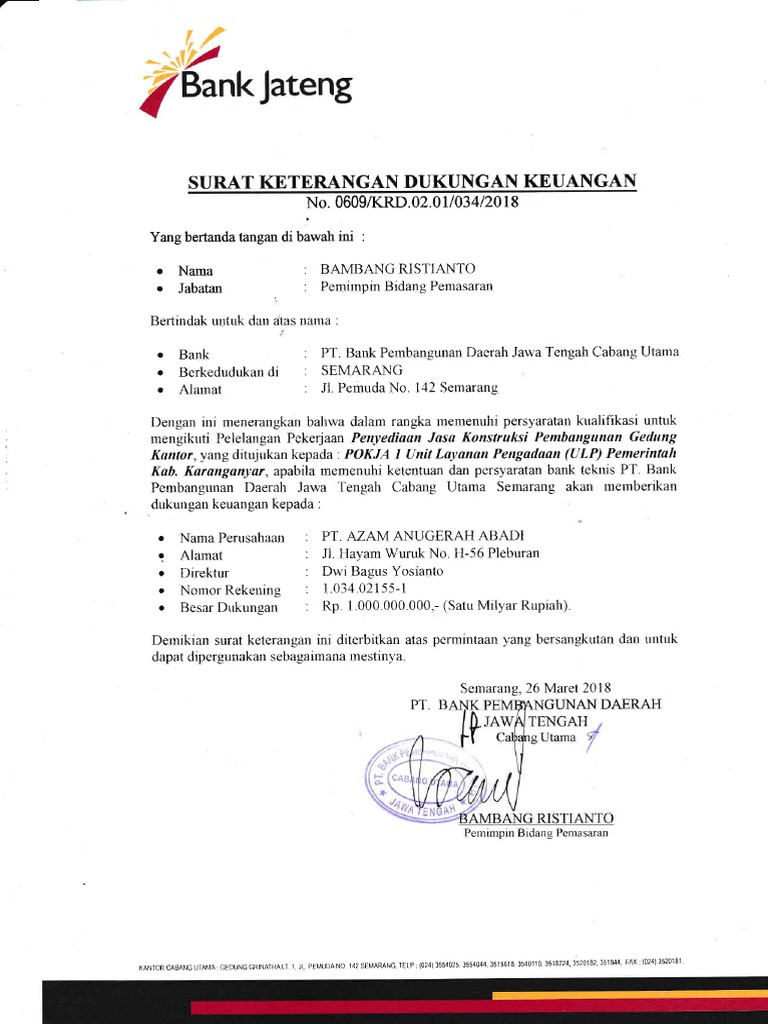 Surat Dukungan Bank | PDF