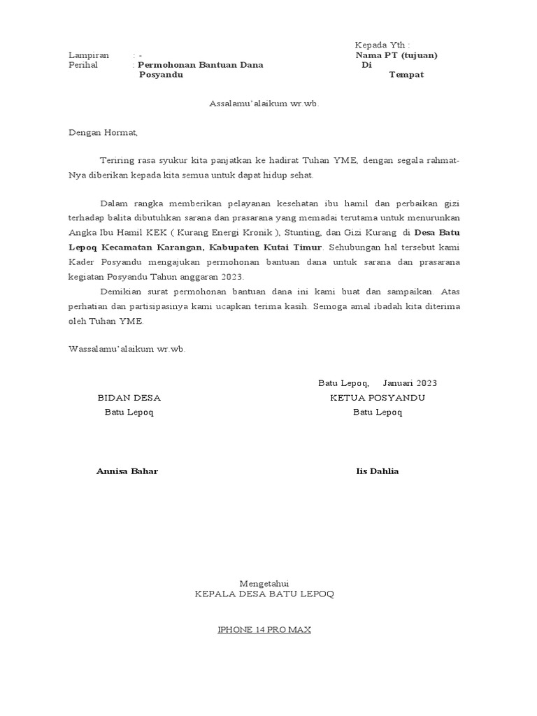 Contoh Proposal Bantuan Posyandu | PDF