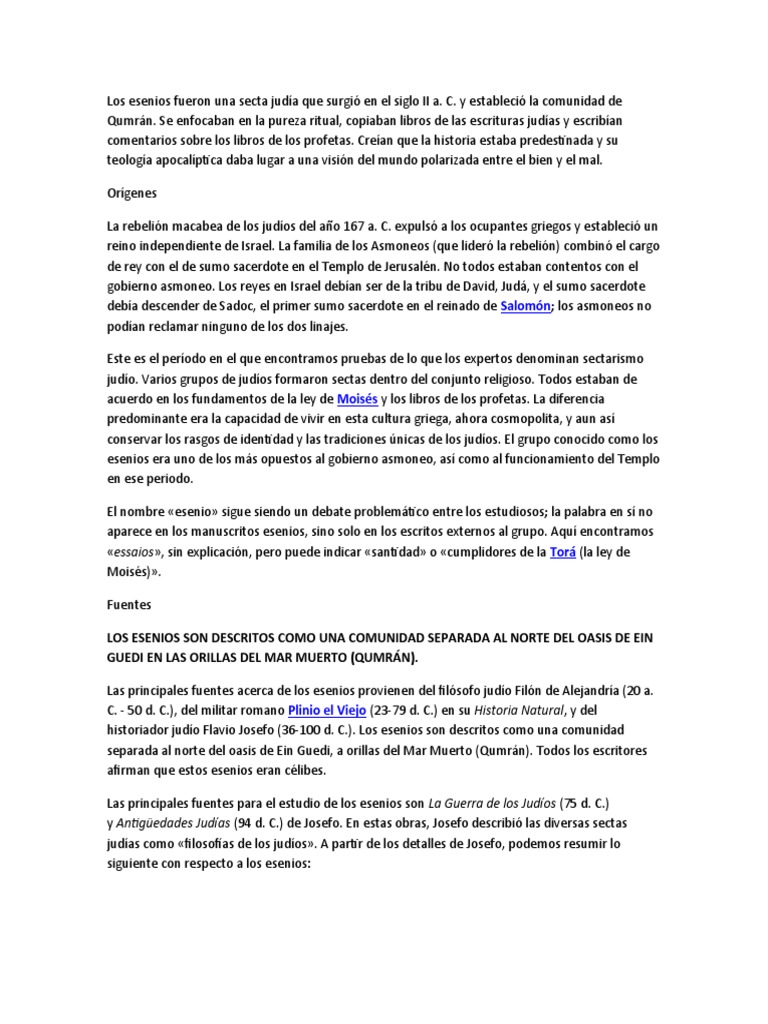 Los Esenios Fueron Una Secta Judía Que Surgió en El Siglo II A | PDF ...