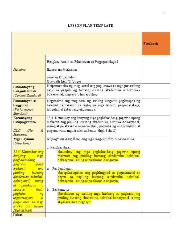 1st Lesson Plan Domdom Ungos | PDF