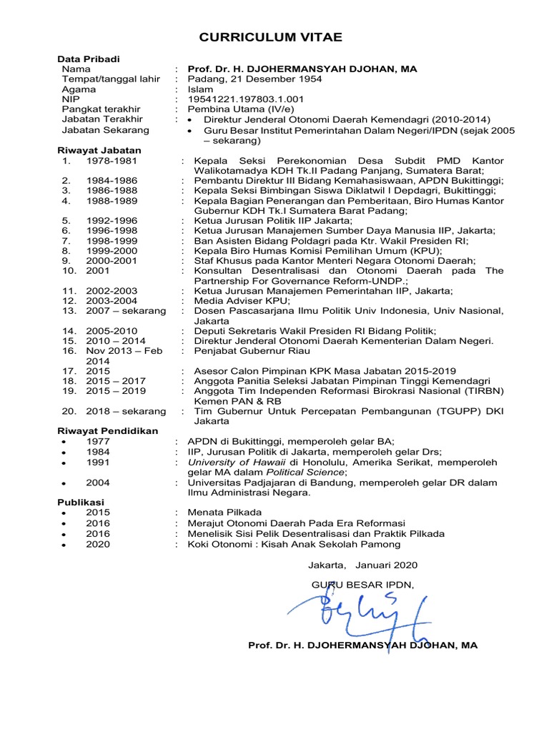 Profil Prof. Djohermansyah Djohan | PDF
