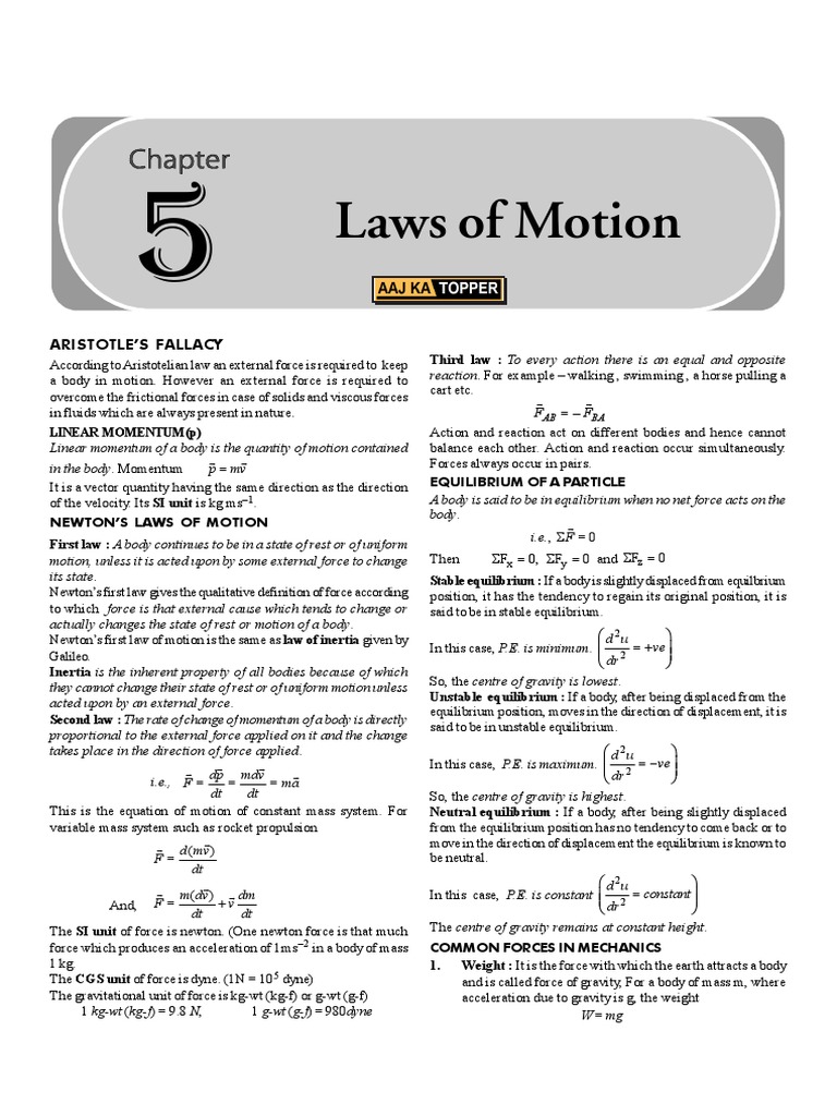 Chapter - 5 Laws of Motion | PDF | Science & Mathematics