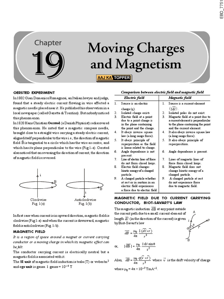 Chapter - 19 Moving Charges and Magnetism | PDF | Magnetic Field ...