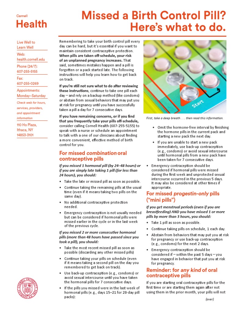 Missed Birth Control Pill | PDF | Birth Control | Combined Oral Contraceptive Pill