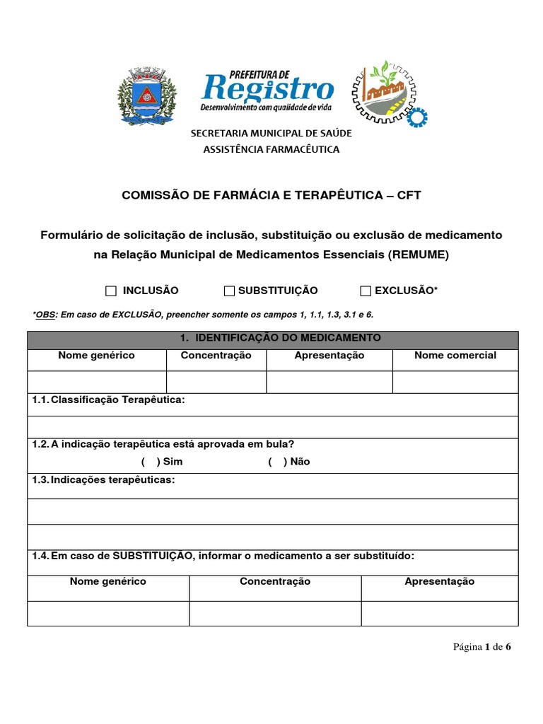 Remume Formulario Solicitacao | PDF | Farmacêutico | Teste clínico