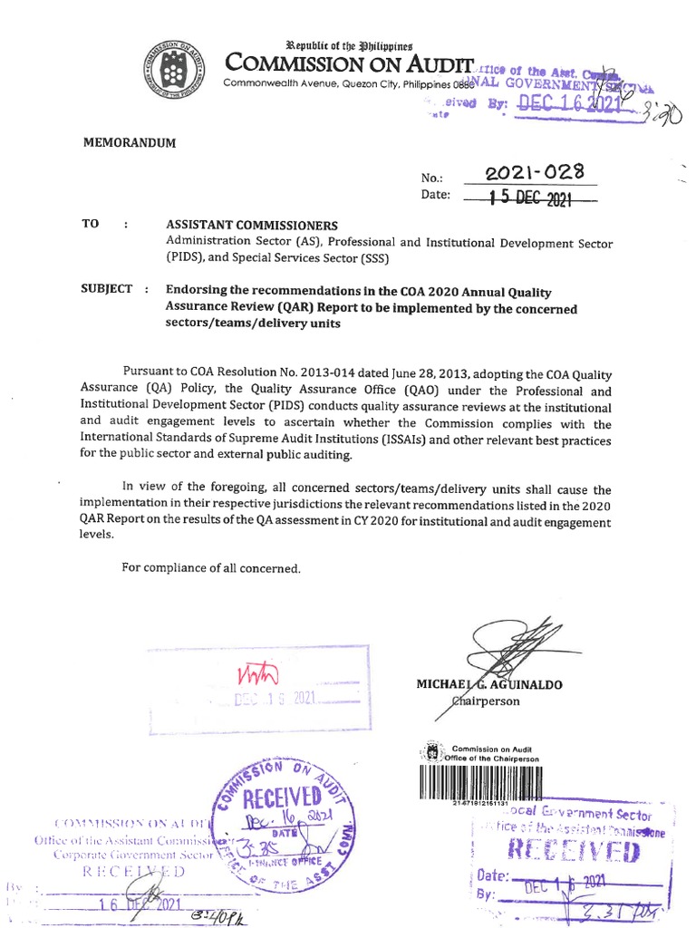 COA Annual QAR Report 2020 | PDF | Audit | Financial Audit