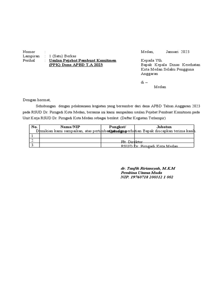 Contoh Surat Usulan PPK | PDF