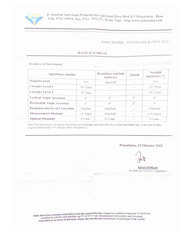 Sertifikat Kalibrasi Alat Survey 2 | PDF