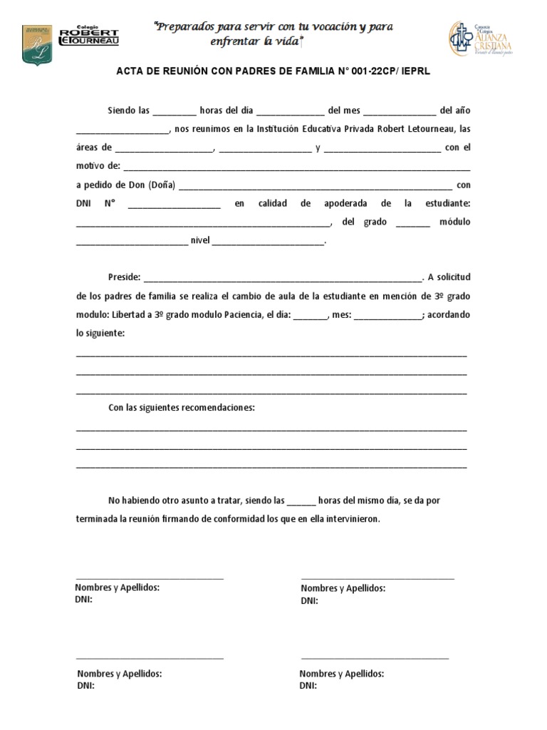 Acta de Reunión de Padres de Familia N | PDF