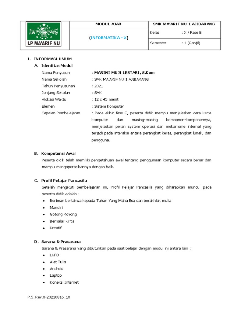 Modul Informatika Kelas X: Sistem Komputer | PDF