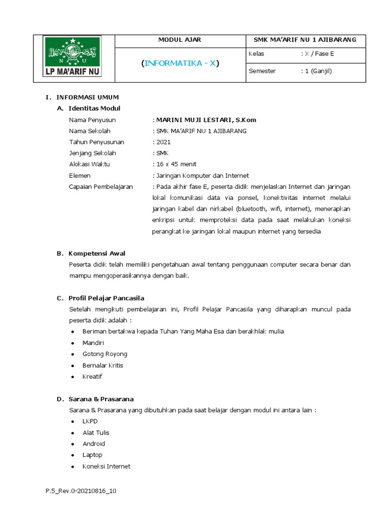 Modul Ajar Informatika-Jaringan Komputer Dan Internet | PDF