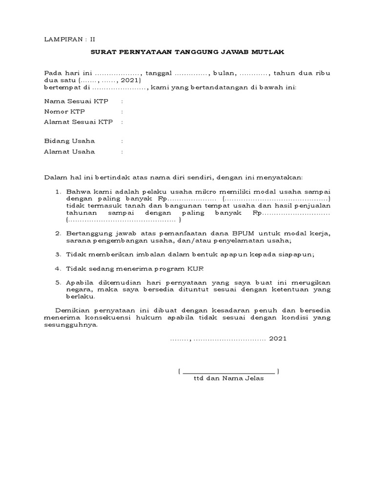 Surat Pernyataan Tanggung Jawab Mutlak | PDF | Hukum