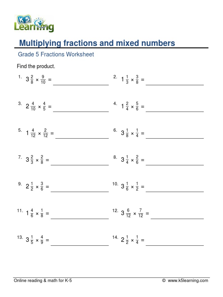 Grade 5 Multiply Fraction Mixed Number A | Download Free PDF | Naming Conventions | Mathematical ...