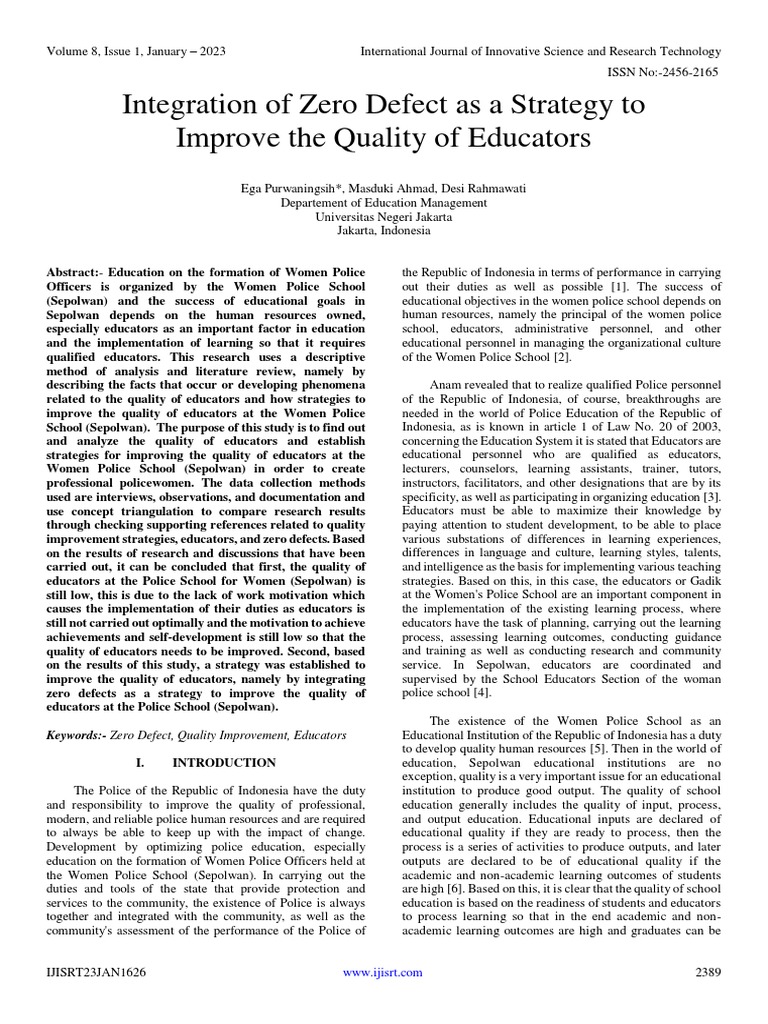 Integration of Zero Defect As A Strategy To Improve The Quality of ...
